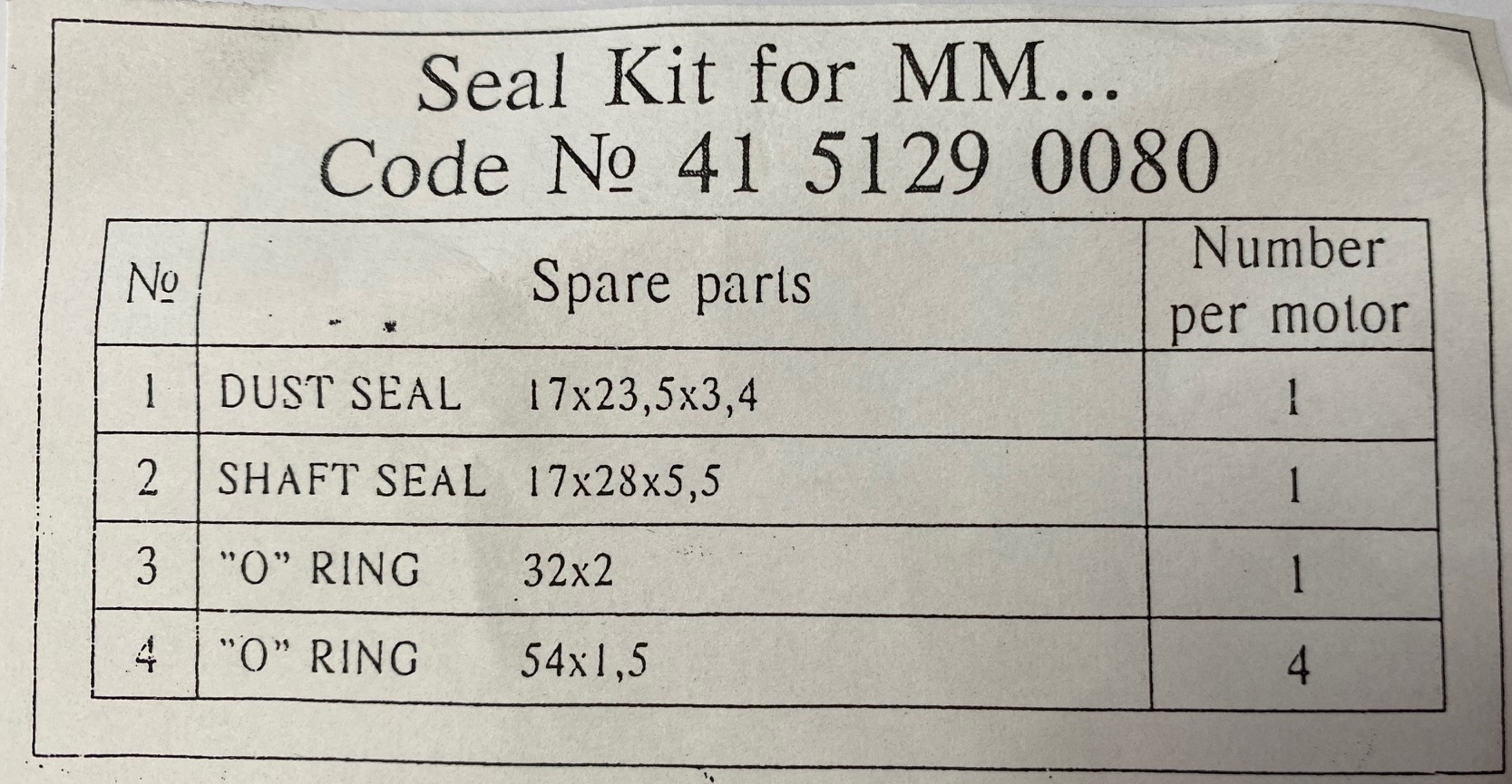 WM02MPM - WMM (EPMM) MOTOR SERIES SEAL KIT - White House Products, Ltd